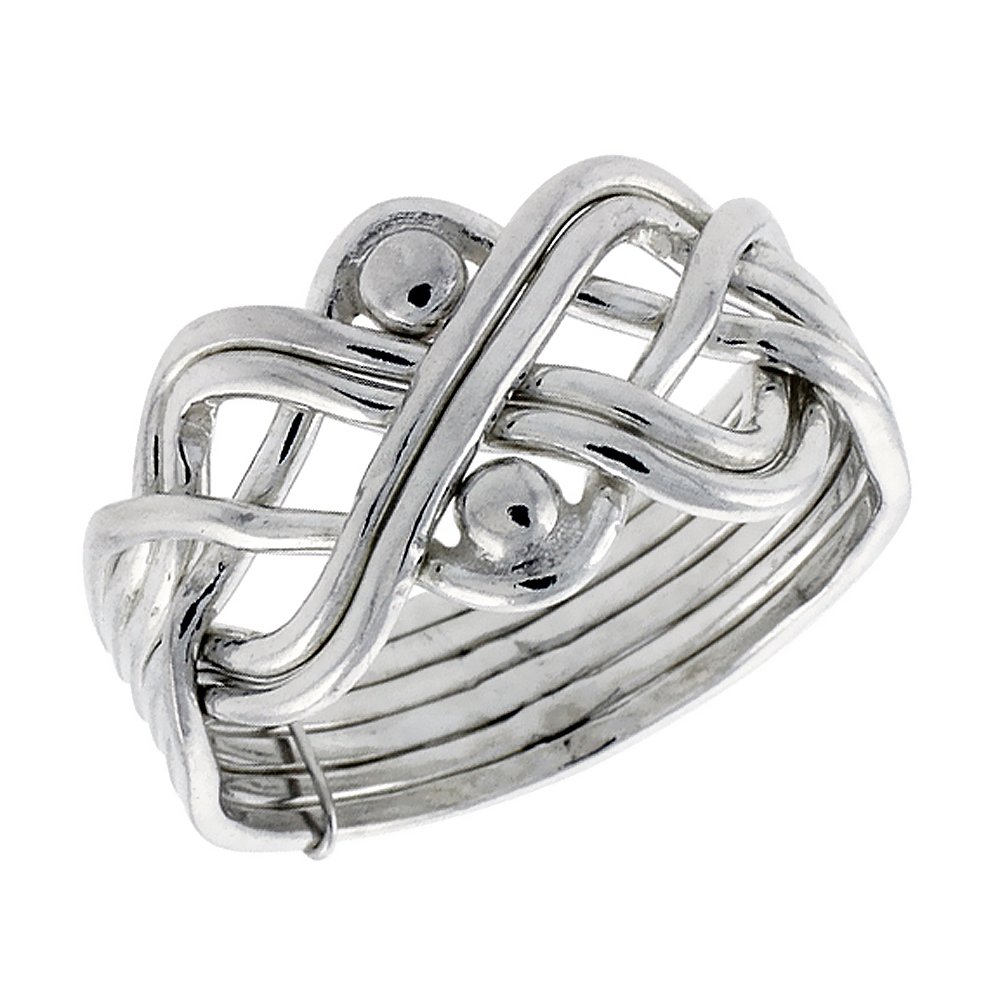 Sterling Silver 6-Piece Puzzle Ring Wire Wrapped with Beads for Men and Women 11.5mm wide size 9