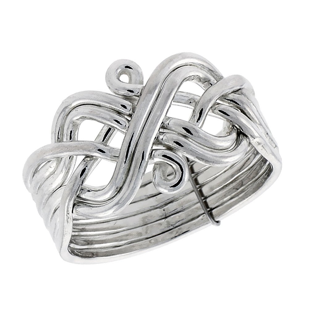 Sterling Silver 6-Piece Puzzle Ring Wire Wrapped Handmade for Men and Women 13mm wide size 12