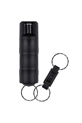 SABRE Defense Spray, 3-in-1 Formula Contains Max Strength Pepper Spray, CS Military Tear Gas & UV Marking Dye, Quick Release Key Ring for Easy Carry, Finger Grip for More Accurate Aim, 0.54 fl oz