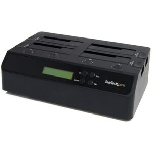 startech.com 4-bay hard drive duplicator and eraser, external standalone 1:3 hdd/ssd cloner/copier, usb 3.0 / esata to sata docking station, hard disk copier / sanitizer / wiper tool (satdock4u3re)