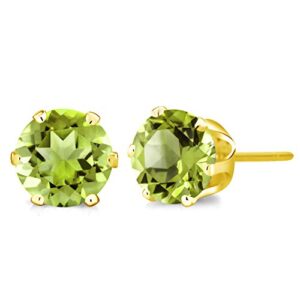 gem stone king natural green peridot earrings | round 6mm | 1.60 cttw | gemstone birthstone | yellow gold plated stud earrings for women