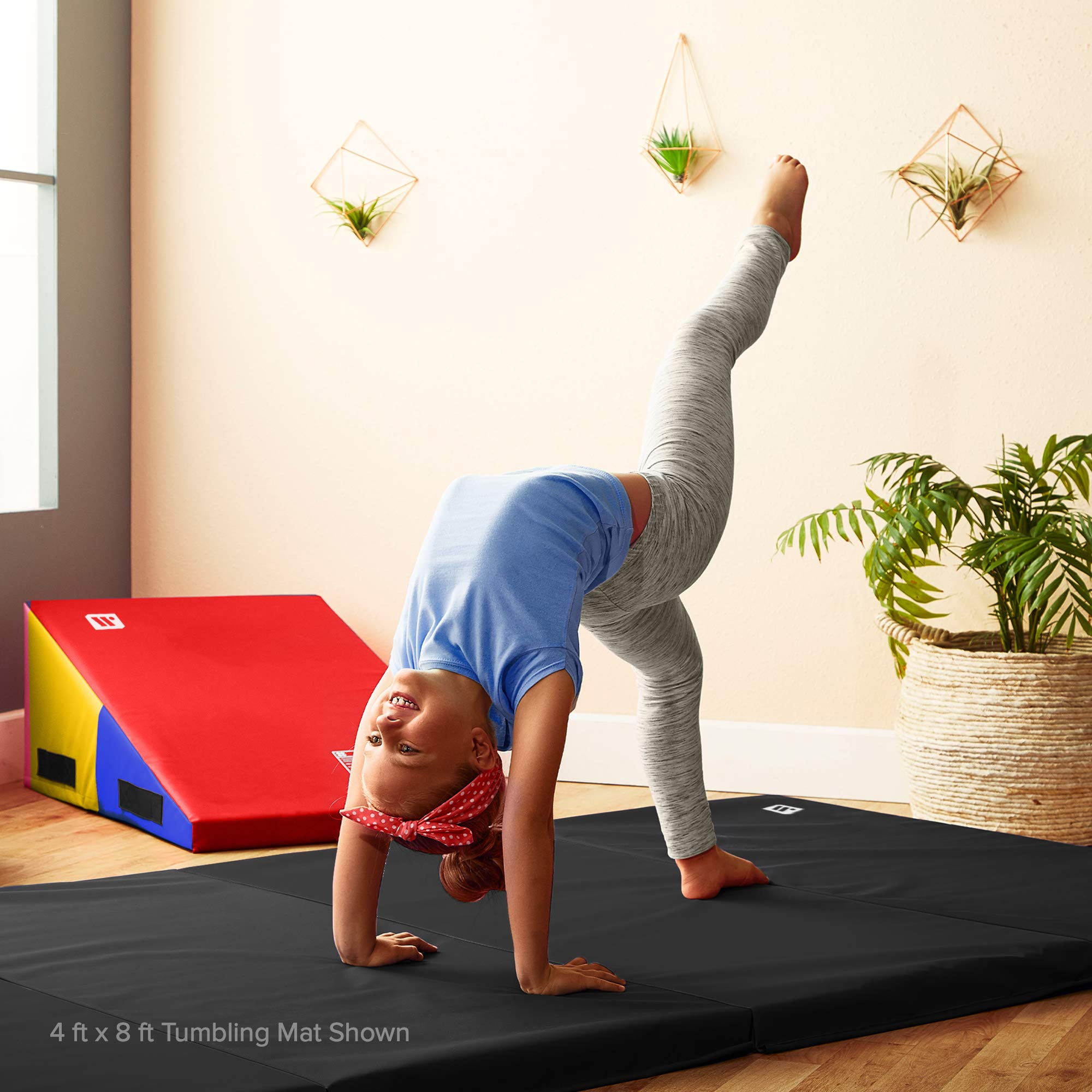 We Sell Mats 4 ft x 8 ft x 1.5 in Gymnastics Mat, Folding Tumbling Mat, Portable with Hook & Loop Fasteners, Black