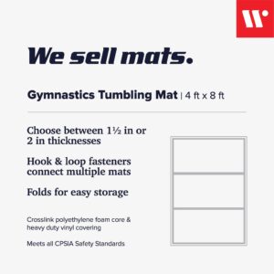 We Sell Mats 4 ft x 8 ft x 1.5 in Gymnastics Mat, Folding Tumbling Mat, Portable with Hook & Loop Fasteners, Black