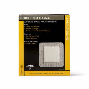 medline bordered gauze, 6" x 6" adhesive island wound dressing, sterile, 15 count