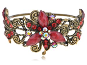 alilang womens antique golden tone red rhinestone floral lily poinsettia flower bangle cuff bracelet