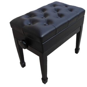 CPS Imports Genuine Leather Adjustable Artist Piano Bench Stool in Ebony with Music Storage