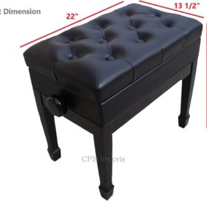 CPS Imports Genuine Leather Adjustable Artist Piano Bench Stool in Ebony with Music Storage