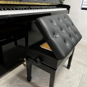 CPS Imports Genuine Leather Adjustable Artist Piano Bench Stool in Ebony with Music Storage