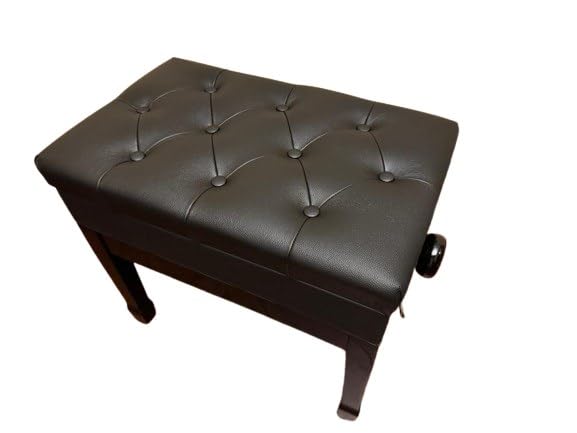 CPS Imports Genuine Leather Adjustable Artist Piano Bench Stool in Ebony with Music Storage