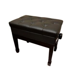 CPS Imports Genuine Leather Adjustable Artist Piano Bench Stool in Ebony with Music Storage