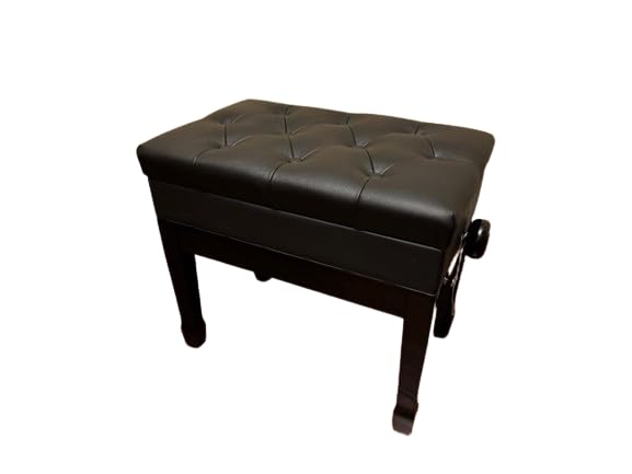 CPS Imports Genuine Leather Adjustable Artist Piano Bench Stool in Ebony with Music Storage