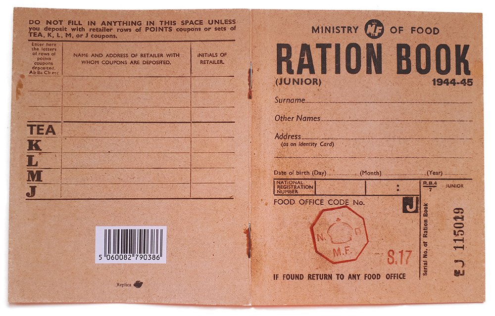 The Memorabilia Pack Company Replica Junior Ration Book from World War 2