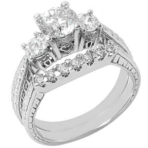 14k white gold round diamond engagement ring wedding band bridal set 1.70 carats