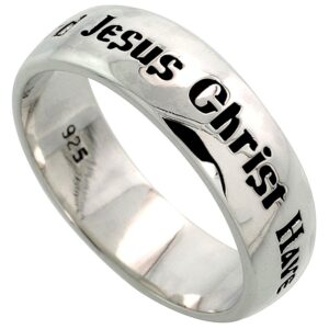 sterling silver lord jesus christ have mercy on me ring flawless polished finish 1/4 inch size 8.5