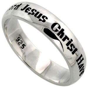 sterling silver lord jesus christ have mercy on me ring flawless polished finish 3/16 inch size 8