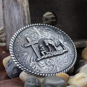 Montana Silversmiths Christian Faith Series Attitude Western Belt Buckle (Christian Cowboy - Antiqued Silver)