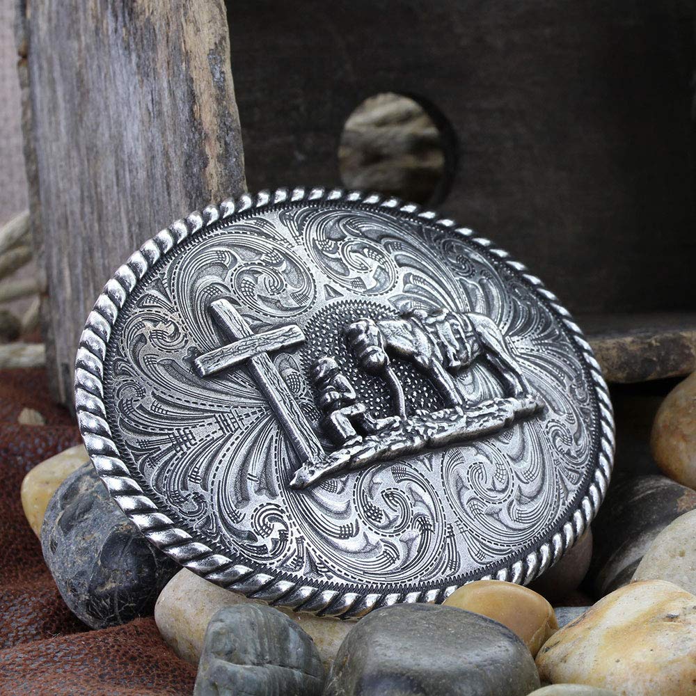 Montana Silversmiths Christian Faith Series Attitude Western Belt Buckle (Christian Cowboy - Antiqued Silver)