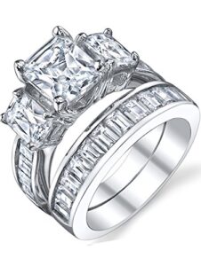 2 carat .925 sterling silver radiant cut cubic zirconia cz women's engagement ring set sizes 4 to 11