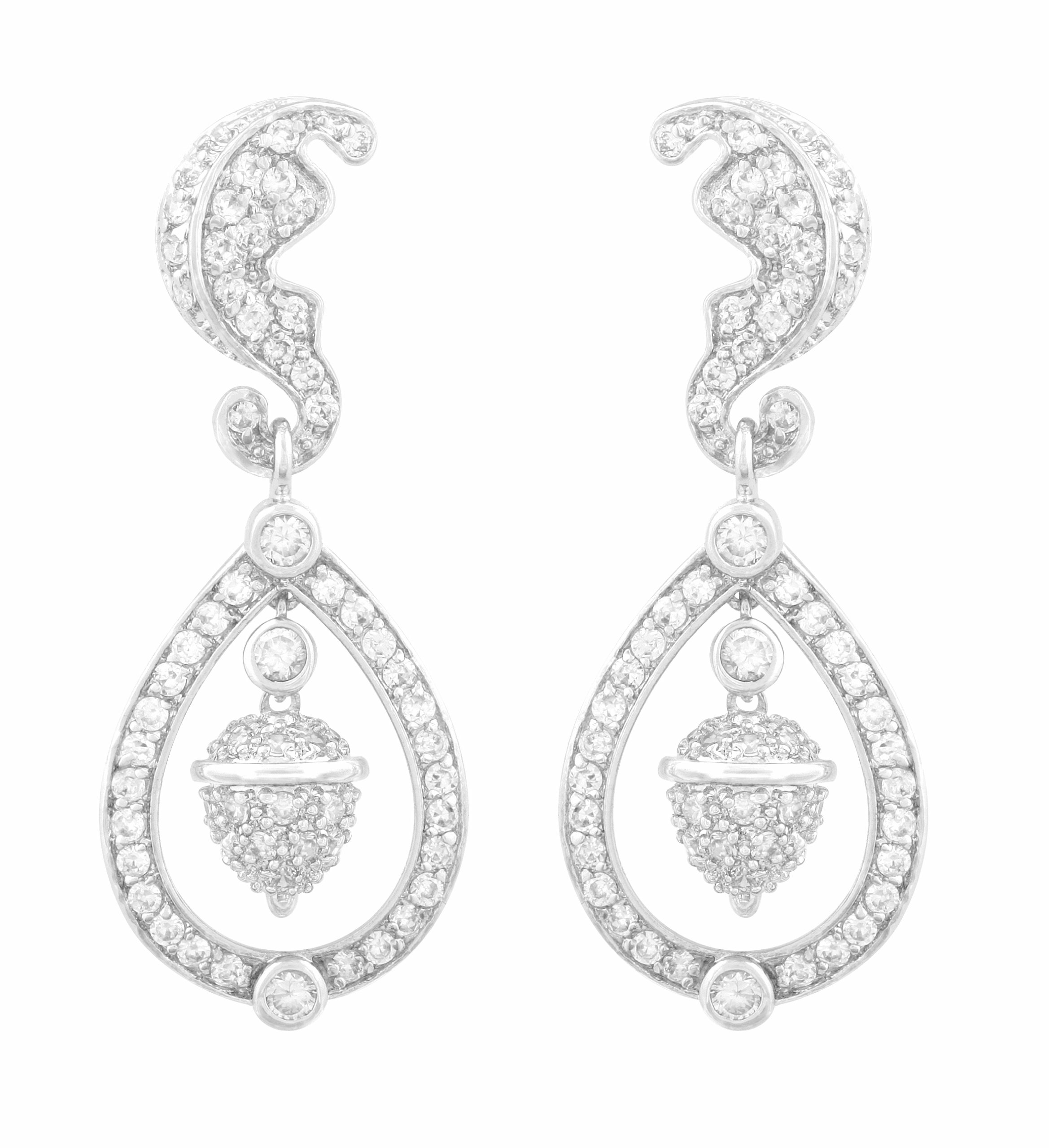 JanKuo Jewelry Rhodium Plated Royal Family Kate Middleton Inspired Acorn Dangling CZ Pave Earrings