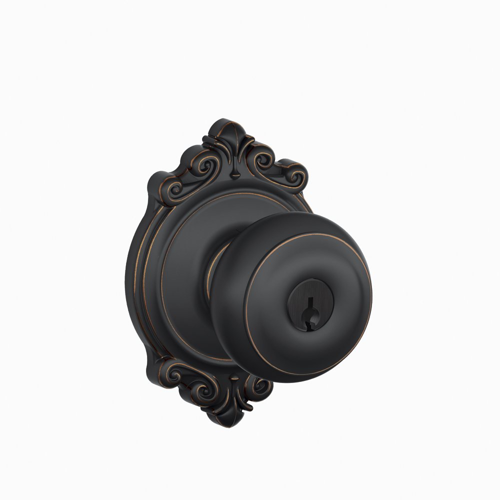 Schlage F51 GEO 716 BRK Brookshire Collection Georgian Keyed Entry Knob, Aged Bronze