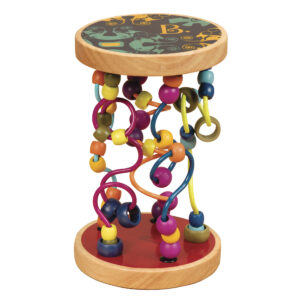 b. toys – loopty lo wooden rolling toy - developmental bead maze – wooden wire maze – crawling rolling toy- 47 beads & 5 mazes – classic toy for babies, toddlers, kids – quality wood – 18 months +