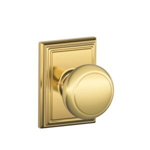 schlage f10 and 505 add addison collection andover passage knob, pvd bright brass