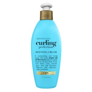 ogx argan oil of morocco curling perfection curl-defining cream, hair-smoothing anti-frizz cream to define all curl types & hair textures, paraben-free, sulfated-surfactants free, 6 oz