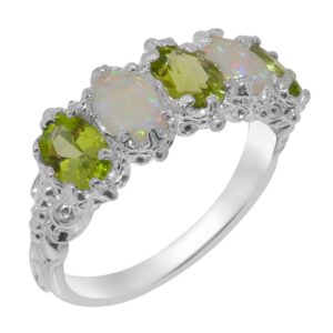 letsbuygold 925 sterling silver natural peridot and opal womens wedding ring - size 5.5