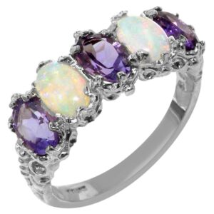 letsbuygold 925 sterling silver real genuine amethyst and opal womens promise ring - size 9