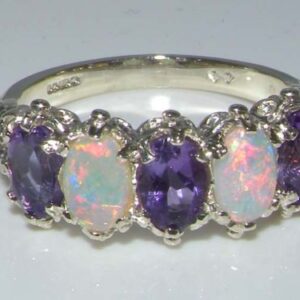 LetsBuyGold 925 Sterling Silver Real Genuine Amethyst and Opal Womens Promise Ring - Size 9