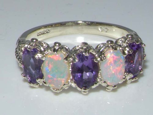 LetsBuyGold 925 Sterling Silver Real Genuine Amethyst and Opal Womens Promise Ring - Size 9