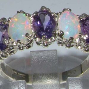 LetsBuyGold 925 Sterling Silver Real Genuine Amethyst and Opal Womens Promise Ring - Size 9