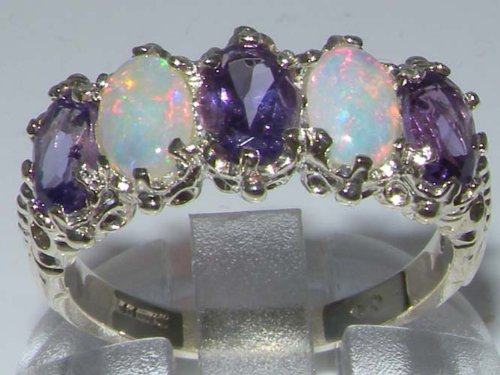 LetsBuyGold 925 Sterling Silver Real Genuine Amethyst and Opal Womens Promise Ring - Size 9