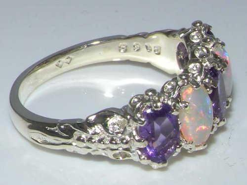 LetsBuyGold 925 Sterling Silver Real Genuine Amethyst and Opal Womens Promise Ring - Size 9