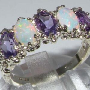 LetsBuyGold 925 Sterling Silver Real Genuine Amethyst and Opal Womens Promise Ring - Size 9