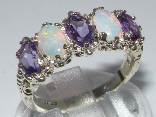 LetsBuyGold 925 Sterling Silver Real Genuine Amethyst and Opal Womens Promise Ring - Size 9