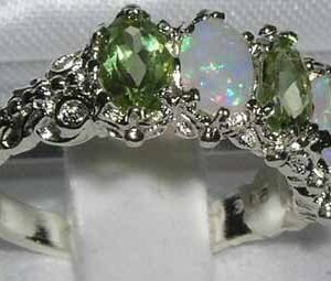 LetsBuyGold 925 Sterling Silver Real Genuine Peridot and Opal Womens Anniversary Ring - Size 8