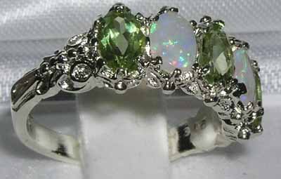 LetsBuyGold 925 Sterling Silver Real Genuine Peridot and Opal Womens Anniversary Ring - Size 8