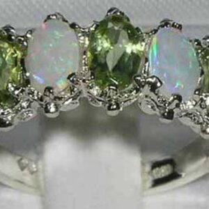 LetsBuyGold 925 Sterling Silver Real Genuine Peridot and Opal Womens Anniversary Ring - Size 8