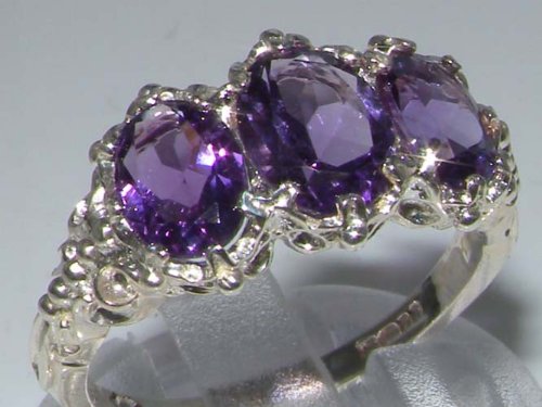 925 Sterling Silver Real Genuine Amethyst Womens Promise Ring - Size 9