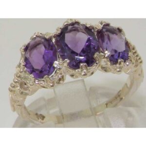 925 Sterling Silver Real Genuine Amethyst Womens Promise Ring - Size 9