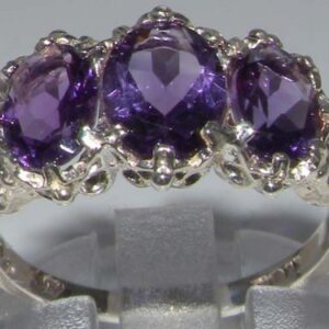 925 Sterling Silver Real Genuine Amethyst Womens Promise Ring - Size 9