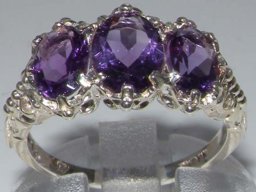 925 Sterling Silver Real Genuine Amethyst Womens Promise Ring - Size 9