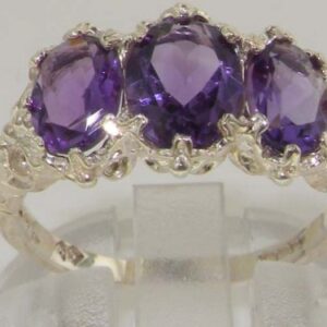 925 Sterling Silver Real Genuine Amethyst Womens Promise Ring - Size 9