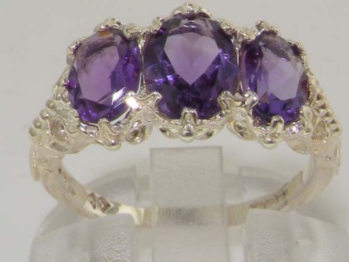 925 Sterling Silver Real Genuine Amethyst Womens Promise Ring - Size 9