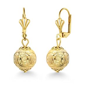 gem stone king 18k gold plated 1-1/4 inch dangle drop spheres lever-back earrings for women