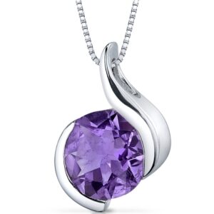 peora amethyst open bezel wave pendant necklace for women 925 sterling silver, natural gemstone birthstone, 1.75 carats round 8mm, with 18 inch chain