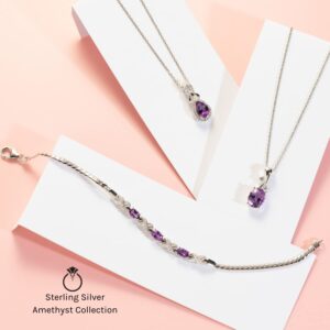 Peora Amethyst Open Bezel Wave Pendant Necklace for Women 925 Sterling Silver, Natural Gemstone Birthstone, 1.75 Carats Round 8mm, with 18 inch Chain