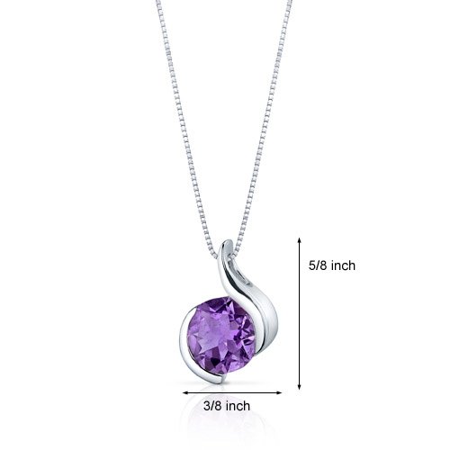 Peora Amethyst Open Bezel Wave Pendant Necklace for Women 925 Sterling Silver, Natural Gemstone Birthstone, 1.75 Carats Round 8mm, with 18 inch Chain