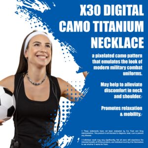 Phiten X30 Digital Camo Titanium Necklace - Sport Necklace Permeated with X30 Aqua-Titanium Technology for Neck and Shoulder Tension - Power Elastomer Core with Micro Titanium Spheres -